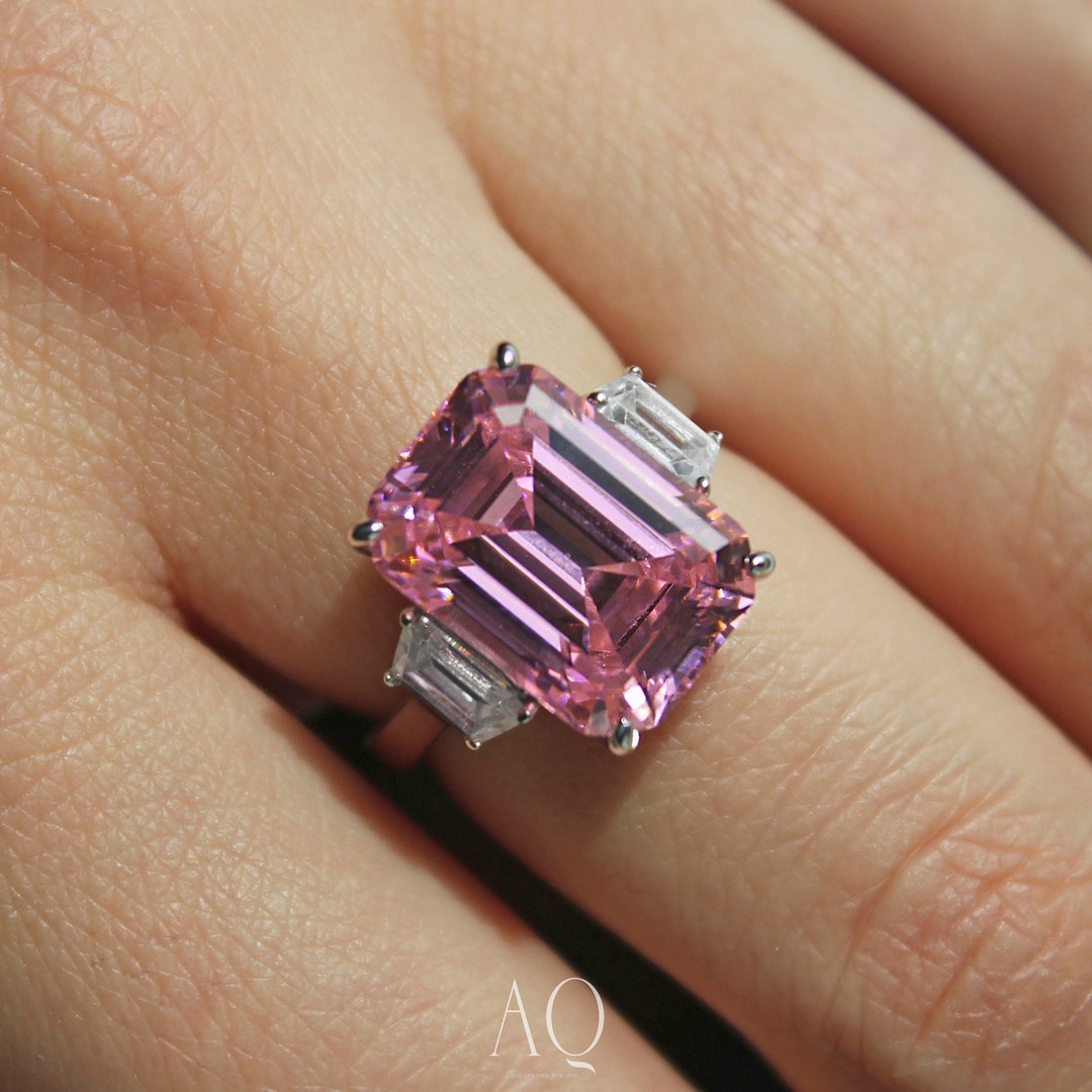 Fancy Big 10 Ct Pink Ring. 2 Colors. Sterling Silver Ring With - Etsy