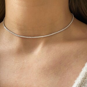 Sterling Silver 925 Small Diamond Choker, Tennis Chocker, Tiny Choker ...