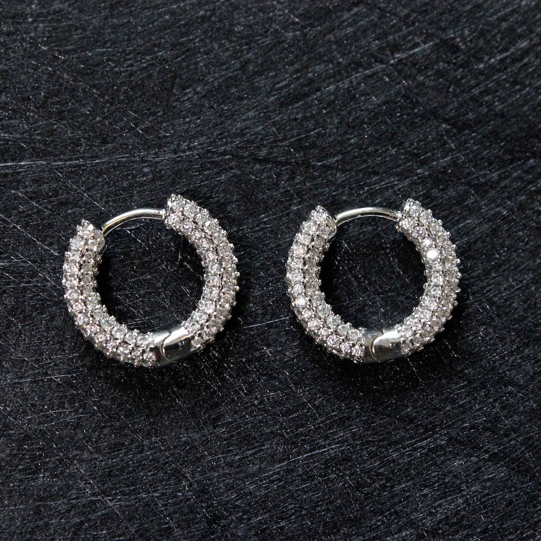 Sterling Silver CZ Huggie Hoop Earrings: Shiny Encrusted Hoops (10mm ...