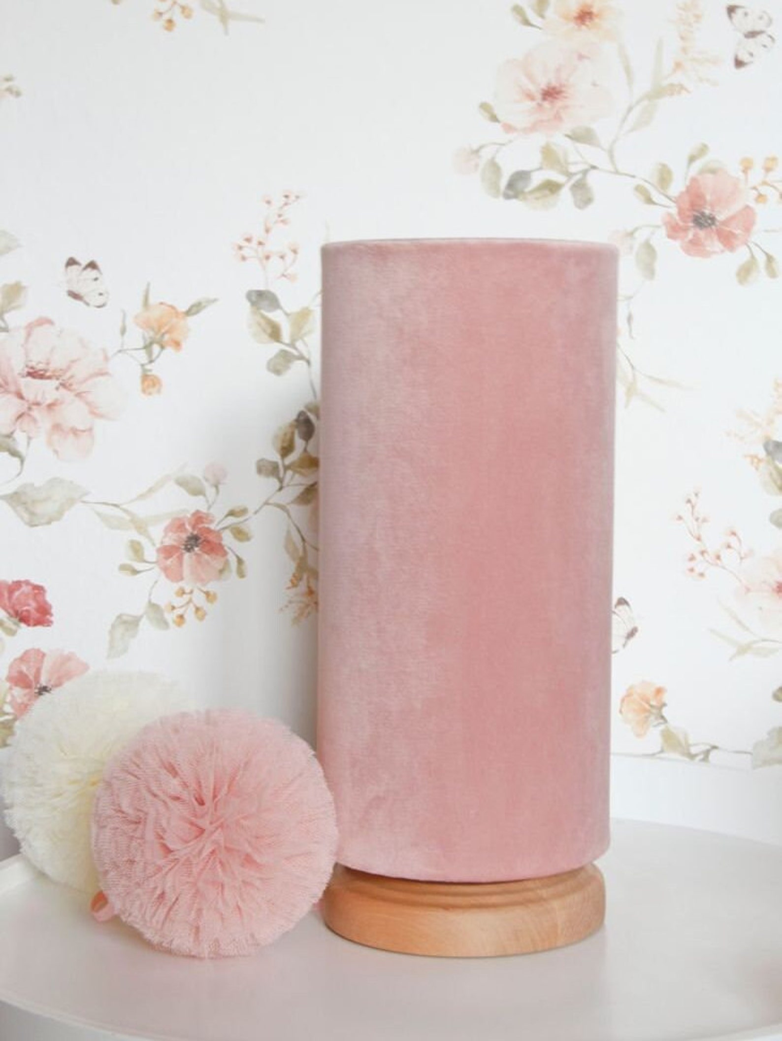 Bedside Lamp for Kids Velvet Pink Lampshade Nursery Lamp | Etsy