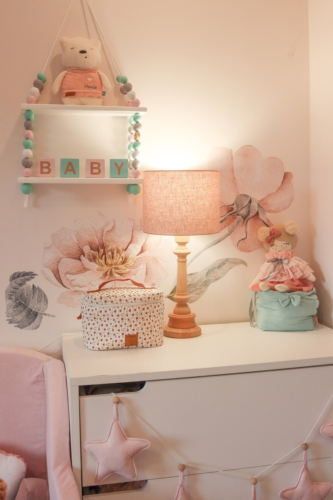 Pink Table Lamp for Girl's Room 100% Natural Linen - Etsy