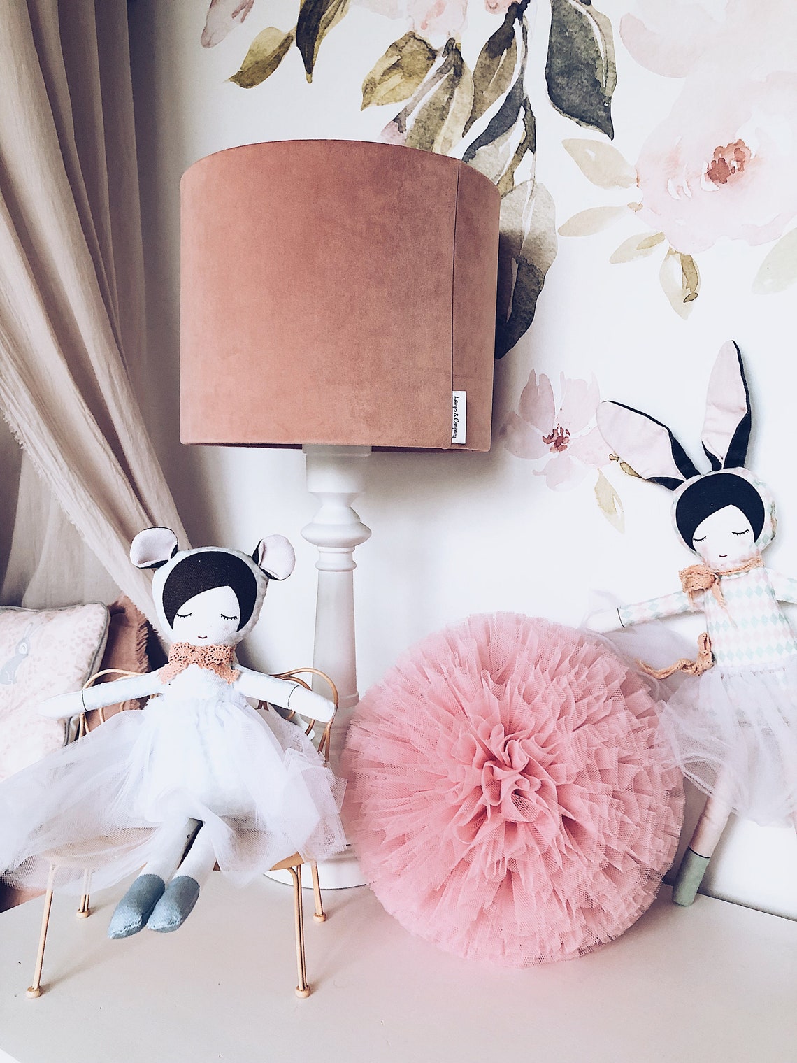 Pink Table Lamp for Kids Velvet Lampshade Girls' - Etsy