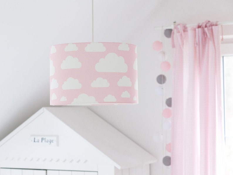 Pink Pendant Lamp for Kids Cloud Print Lampshade Pink Nursery Lamp ...