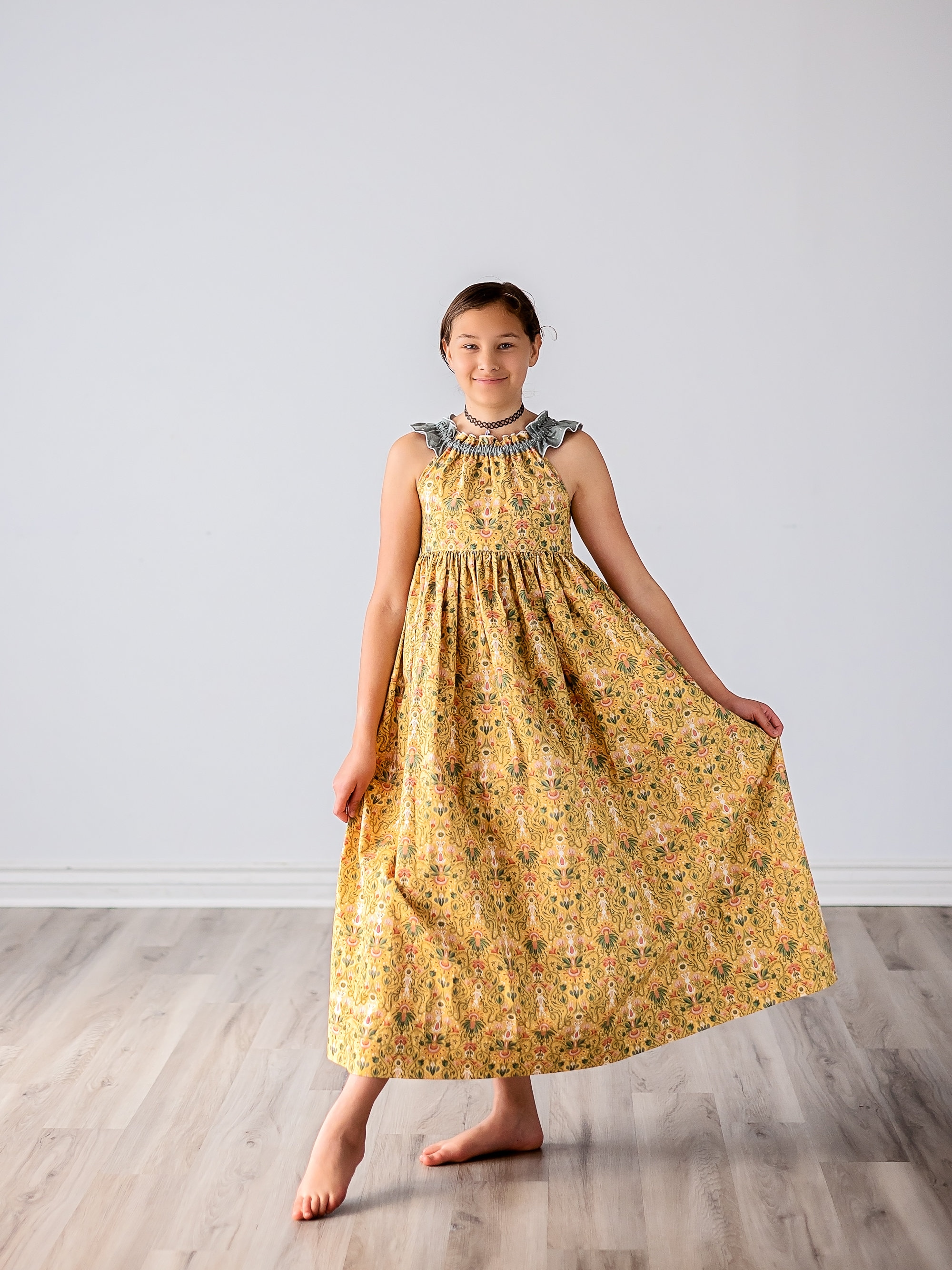 Girls Long Maxi or Midi Dress Girls Mustard Gold Sage Dress - Etsy