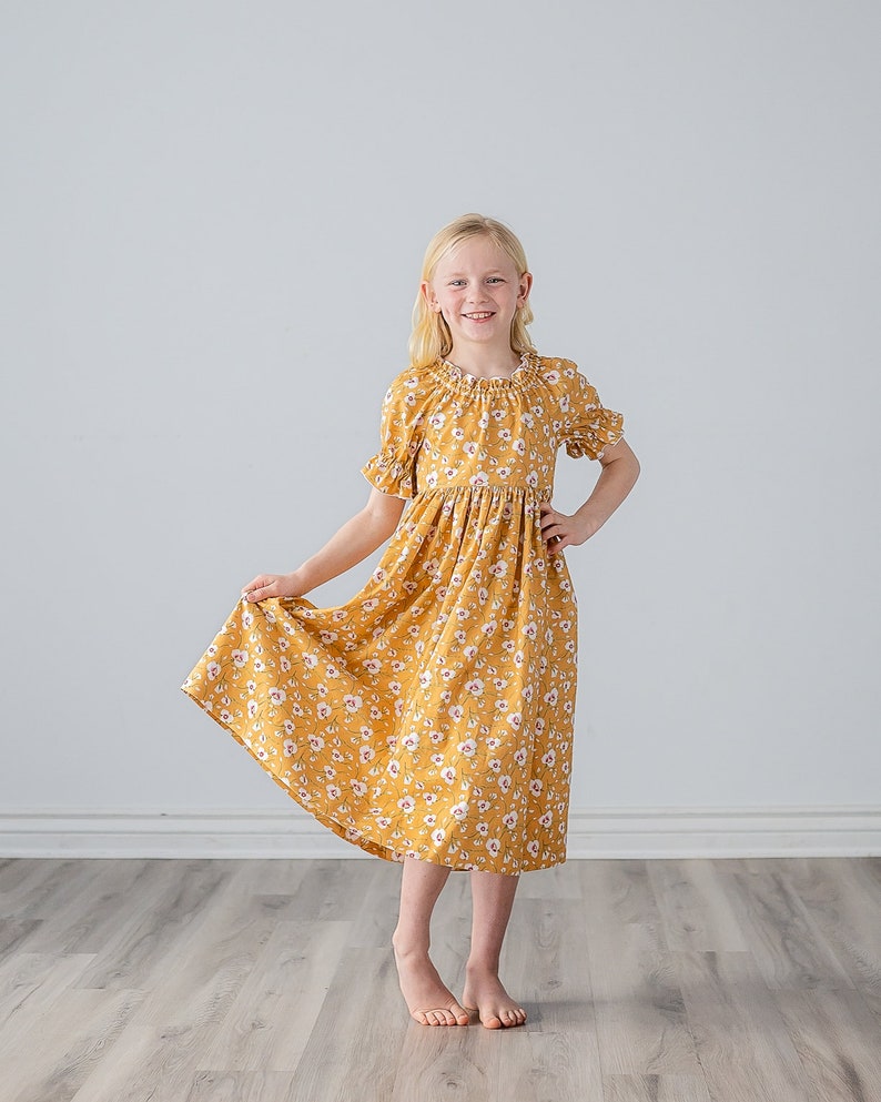Girls Maxi or Midi Dress Girls Butterscotch Yellow Floral Sundress ...