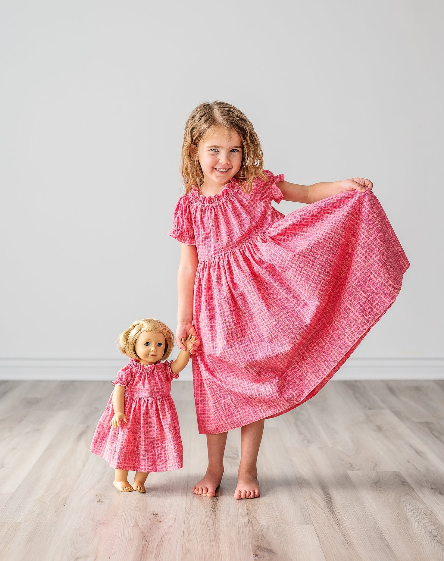 Girl and Doll Matching Dress Girls Pink Midi Maxi Knee Length Dress ...