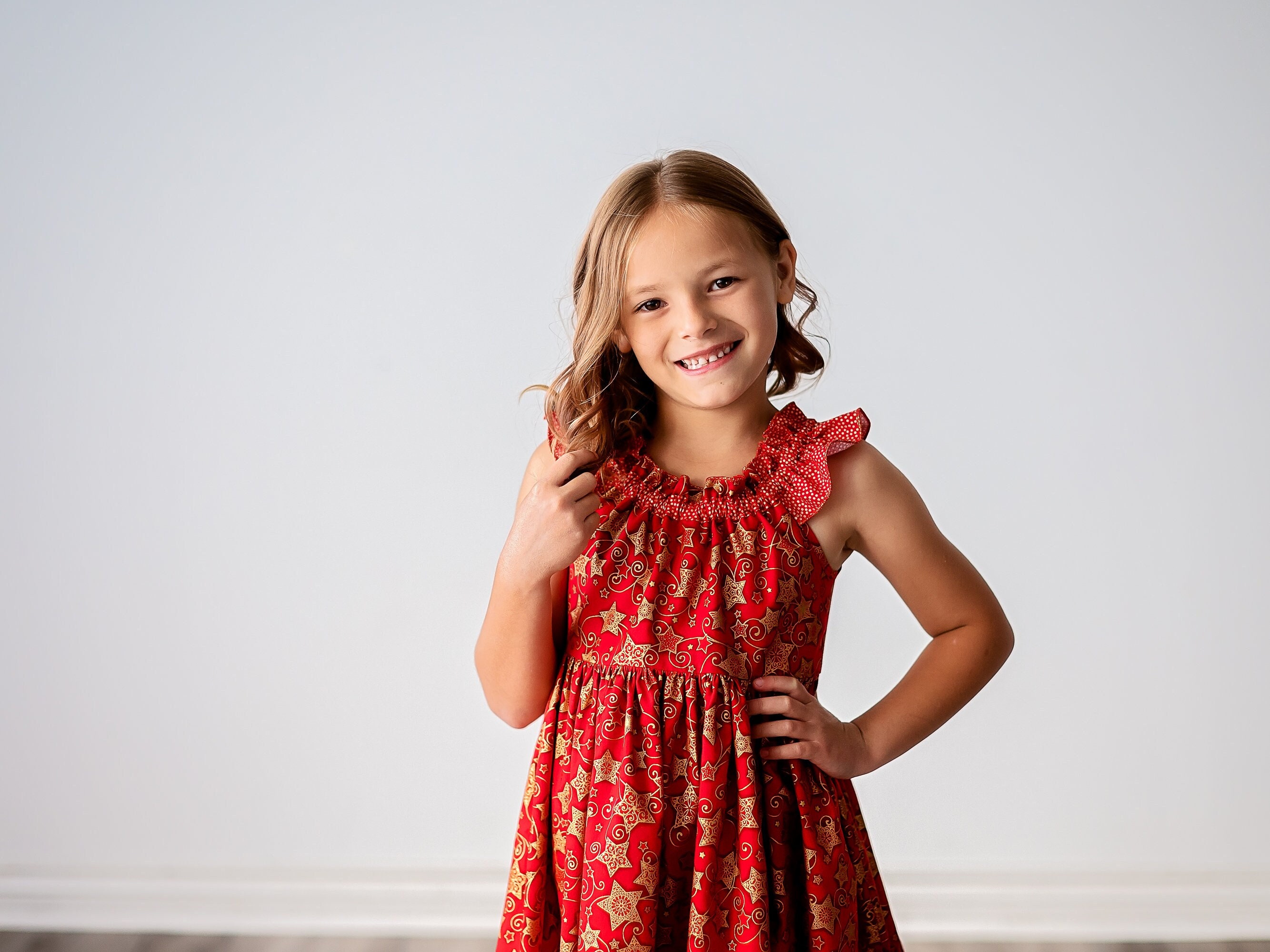 Girls Long Maxi or Midi Dress Girls Red Christmas Metallic Shooting ...