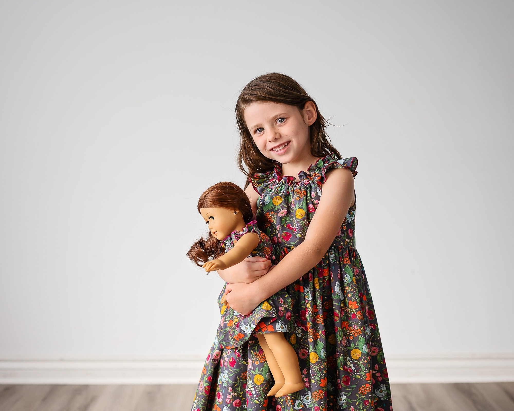 Girl and Doll Matching Dress Girls Gray Pink Floral Dress Dolly and Me ...