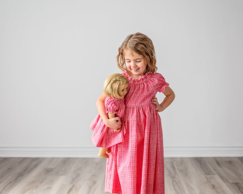 Girl and Doll Matching Dress Girls Pink Midi Maxi Knee Length Dress ...