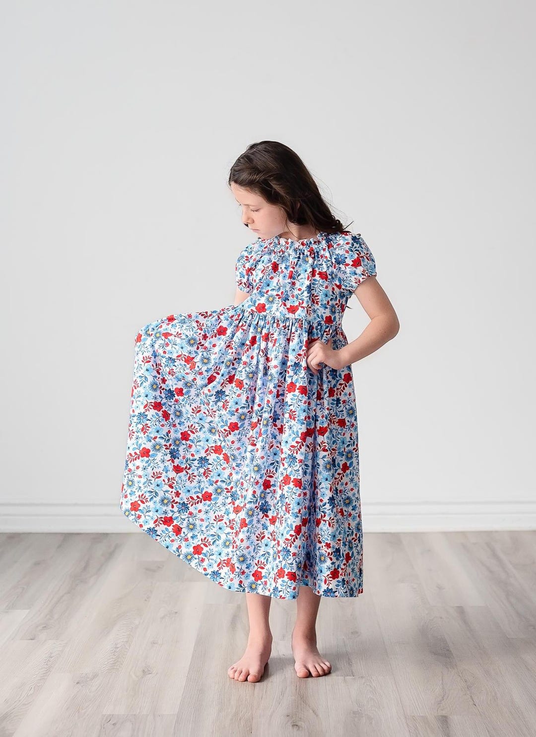 Girls Red White Blue Floral Dress • July 4 Fourth Patriotic Tween ...