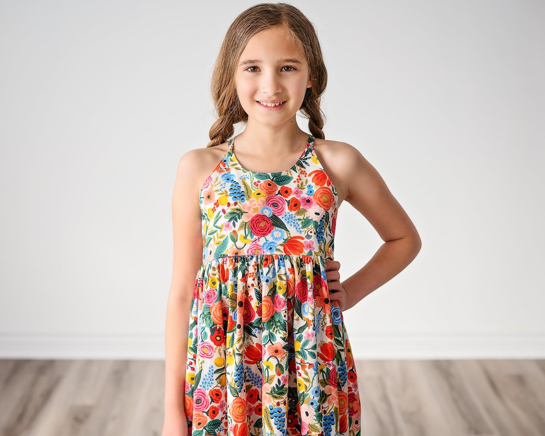 Girls Maxi Midi Knee Length Dress • Girls Rifle Paper Co Strappy ...