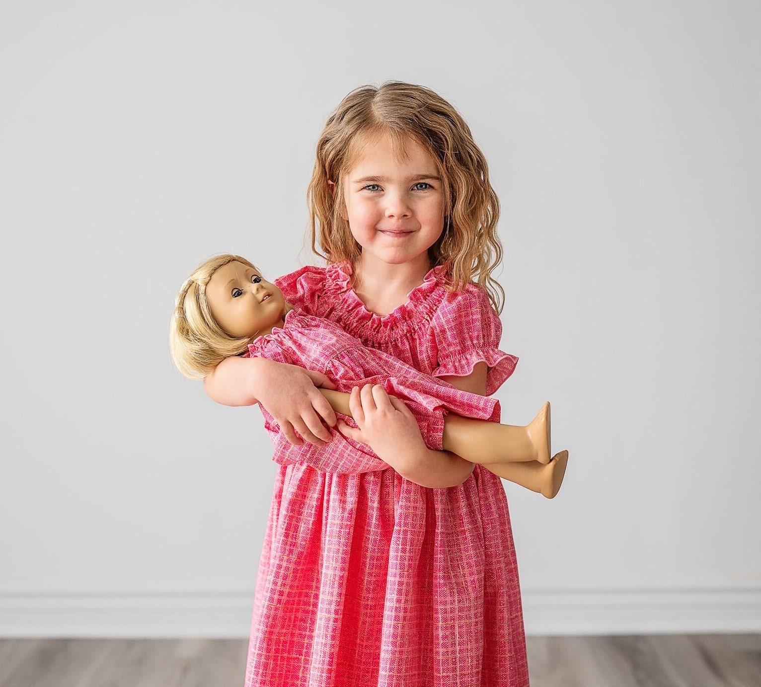 Girl and Doll Matching Dress Girls Pink Midi Maxi Knee Length Dress ...