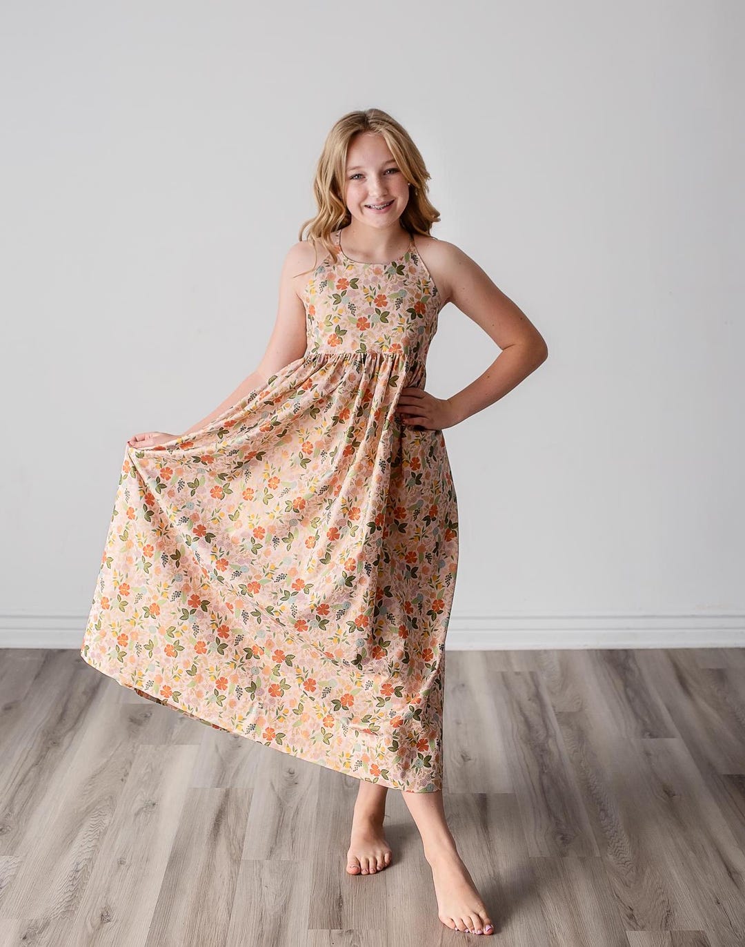 Girls Rifle Paper Co Blush Pink Soft Peach Floral Dress • Strappy ...