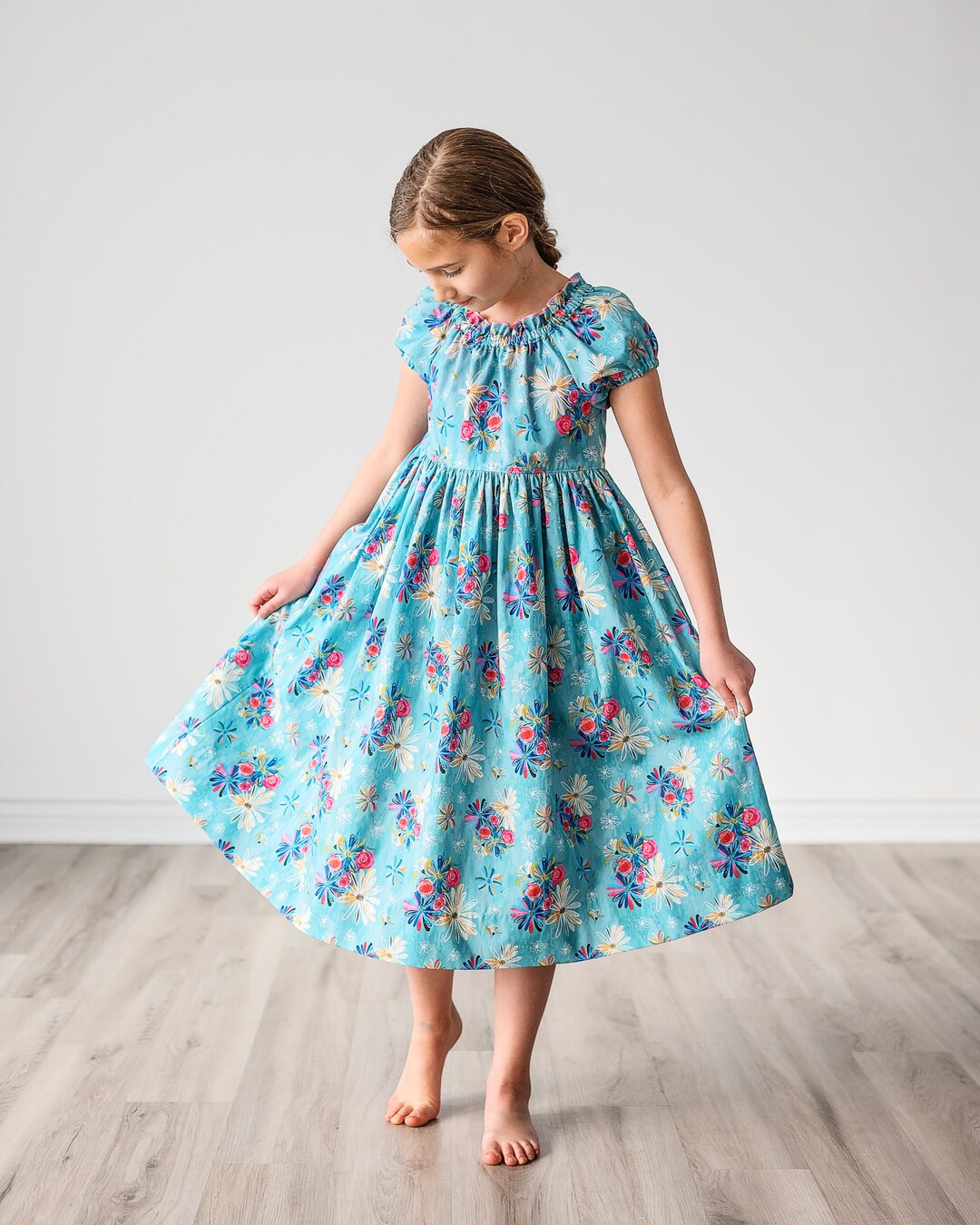 Girls Long Maxi or Midi Dress • Girls Blue Pink Floral Dress • Tween ...