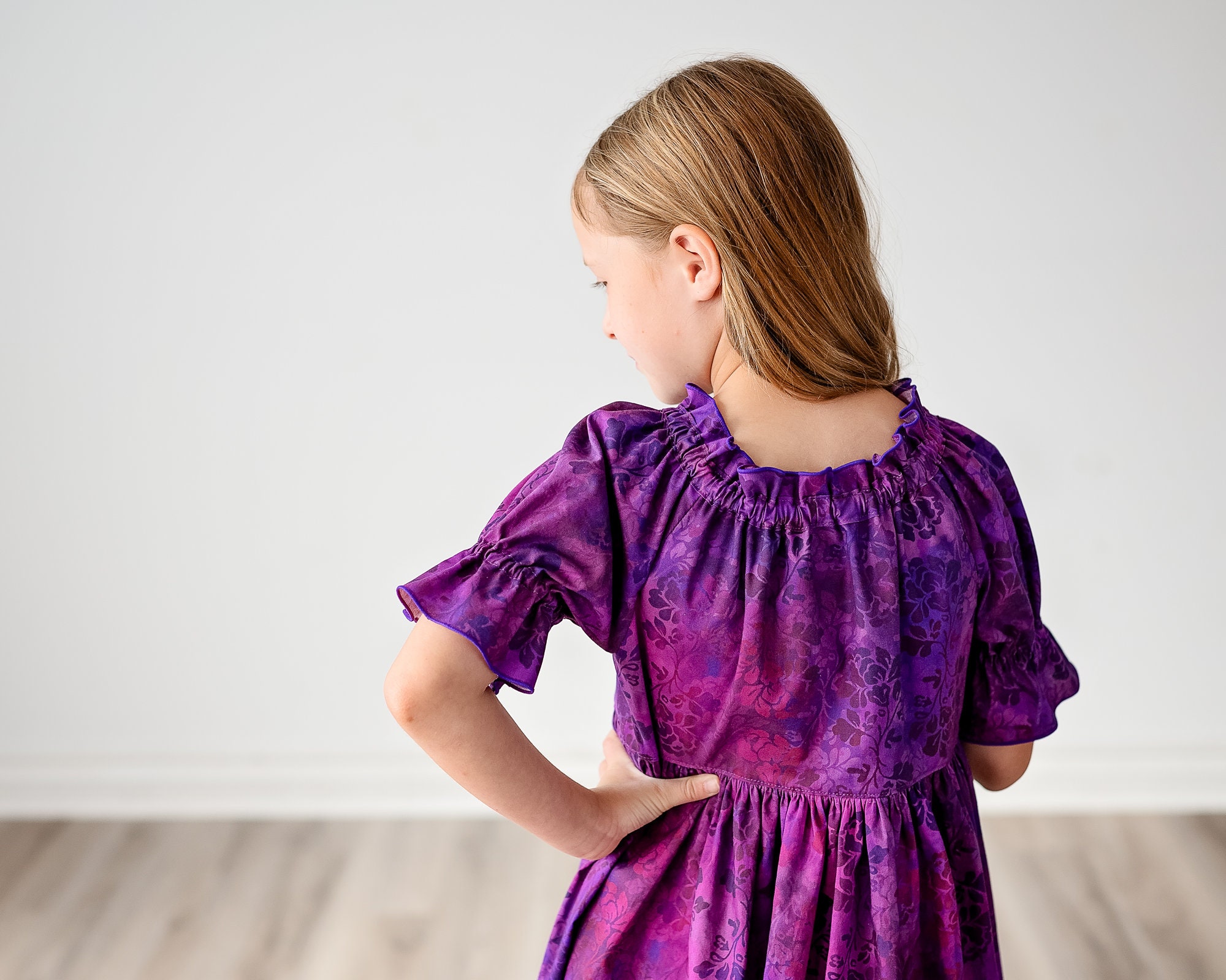 Girls Long Maxi or Midi Dress Girls Purple Fusion Dress W/ Elbow Sleeves Tween Toddler Birthday ...