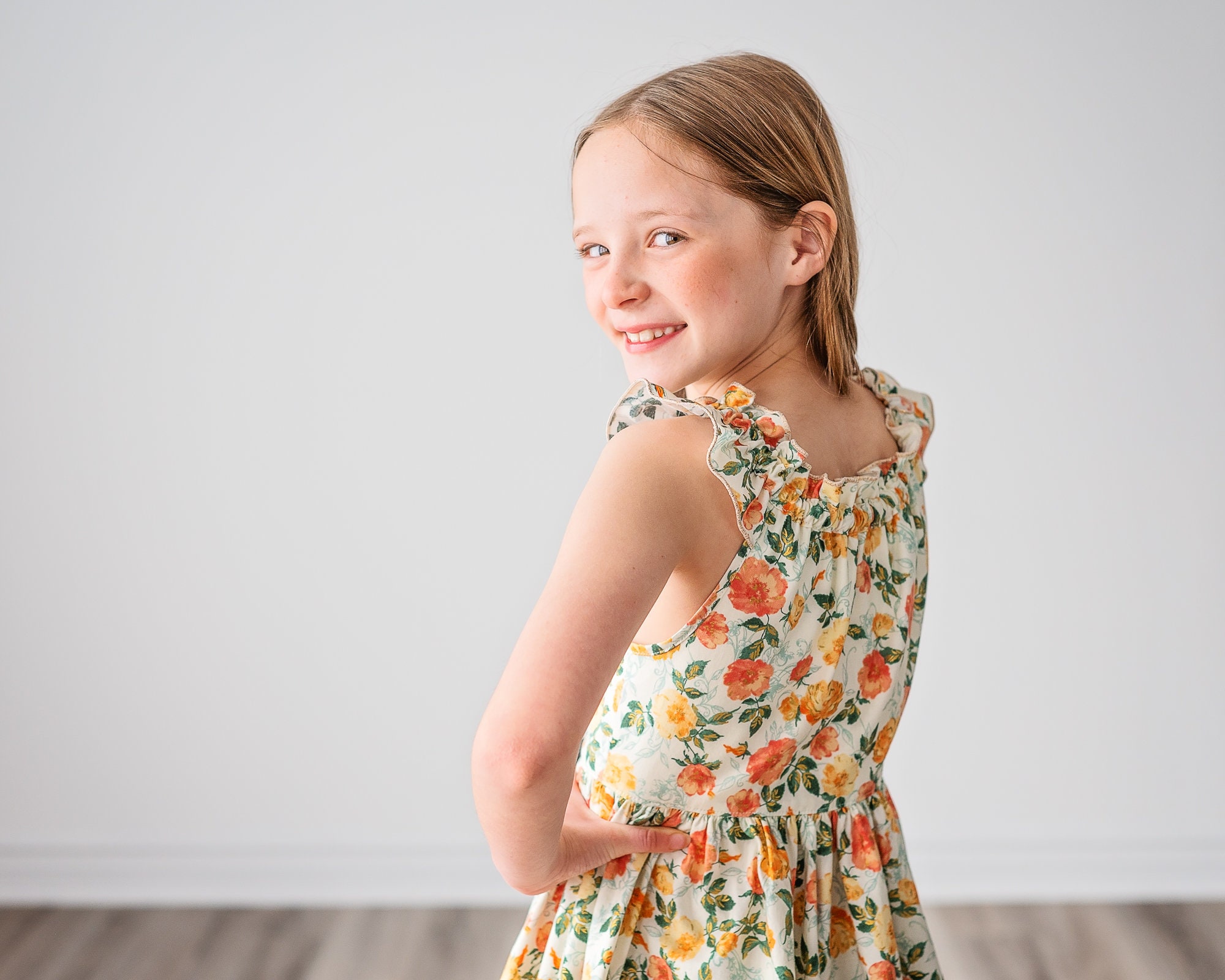 Girls Peach Coral Floral Dress • Flutter Sleeves • Girls Tween Toddler ...