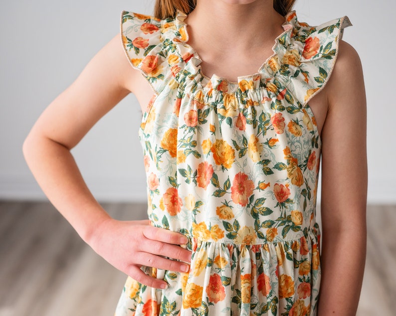 Girls Peach Coral Floral Dress • Flutter Sleeves • Girls Tween Toddler ...