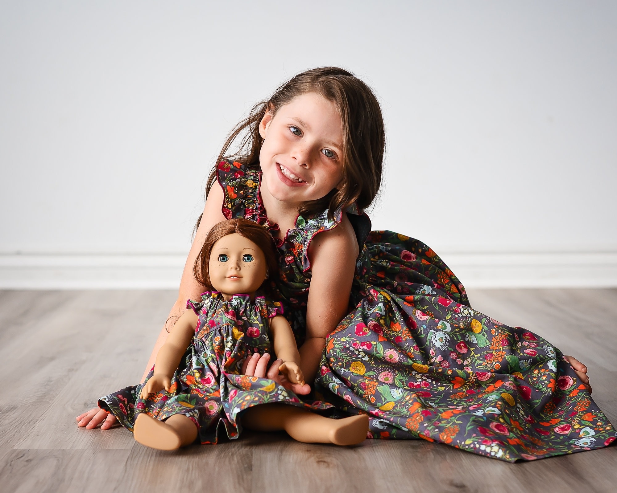 Girl and Doll Matching Dress Girls Gray Pink Floral Dress Dolly and Me ...