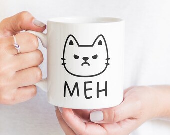 Meh Cat Mug Definition, Funny Cat Coffee Mug, Lazy Cat Cup, Grumpy Cat ...