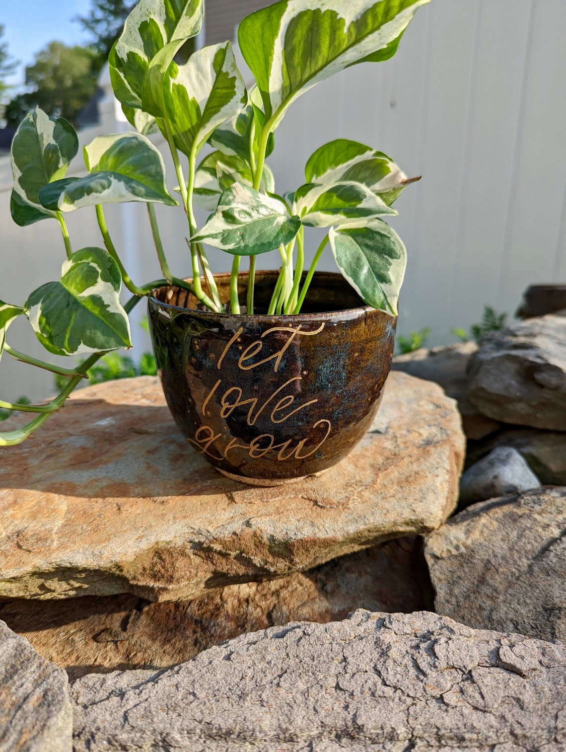 Gold Engraved Planter Handmade Pottery | Etsy
