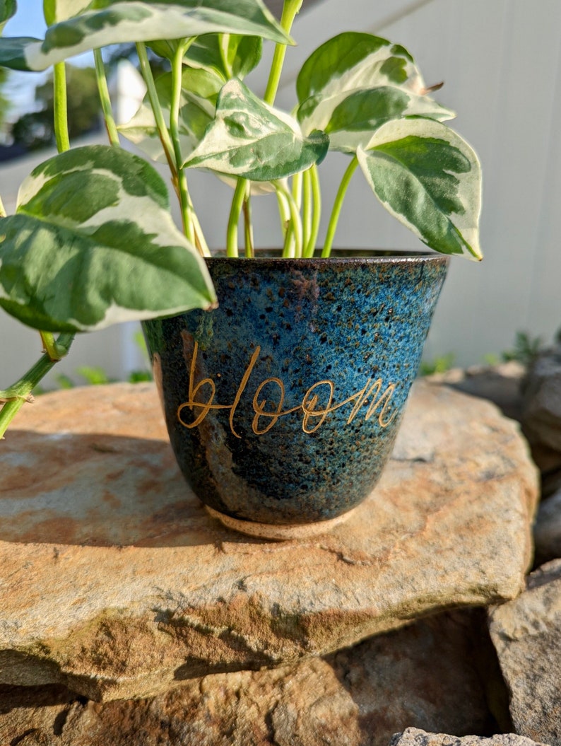 Gold Engraved Planter Handmade Pottery | Etsy