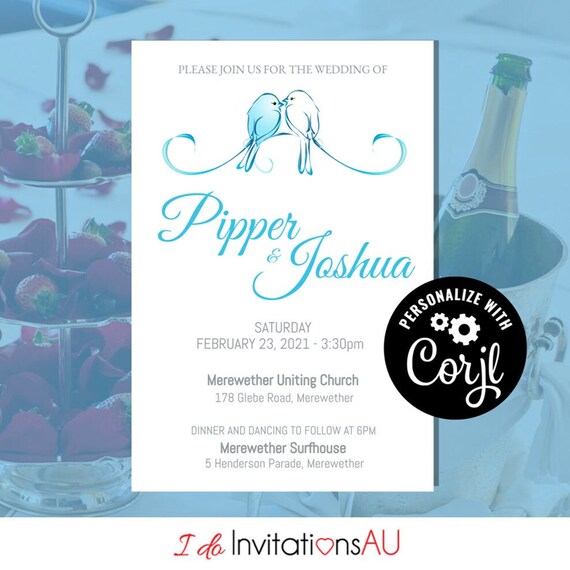 Love Doves Wedding Invitation Template Editable Printable - Etsy