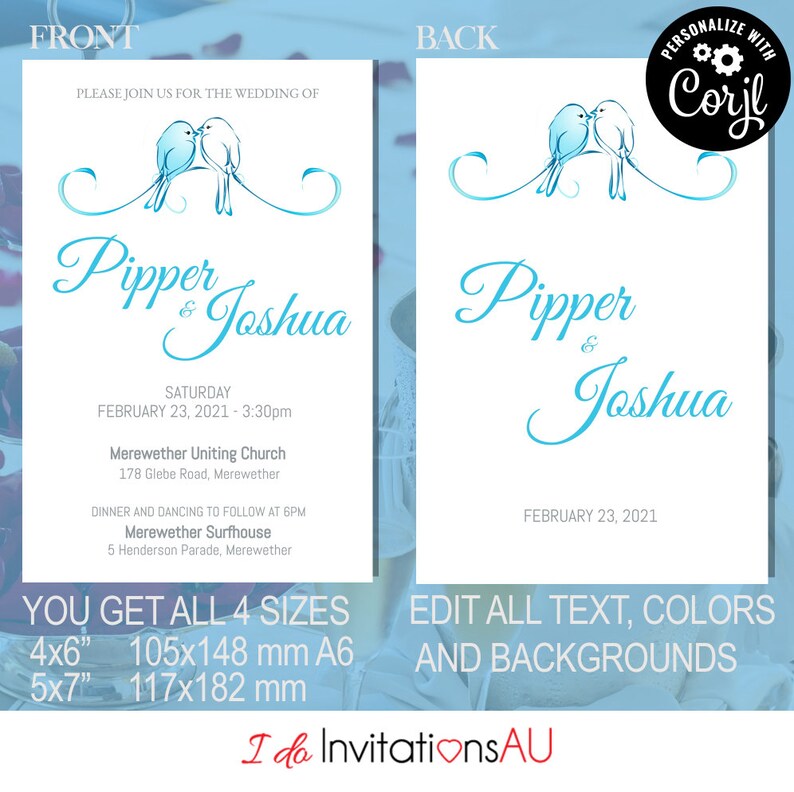 Love Doves Wedding Invitation Template Editable Printable - Etsy
