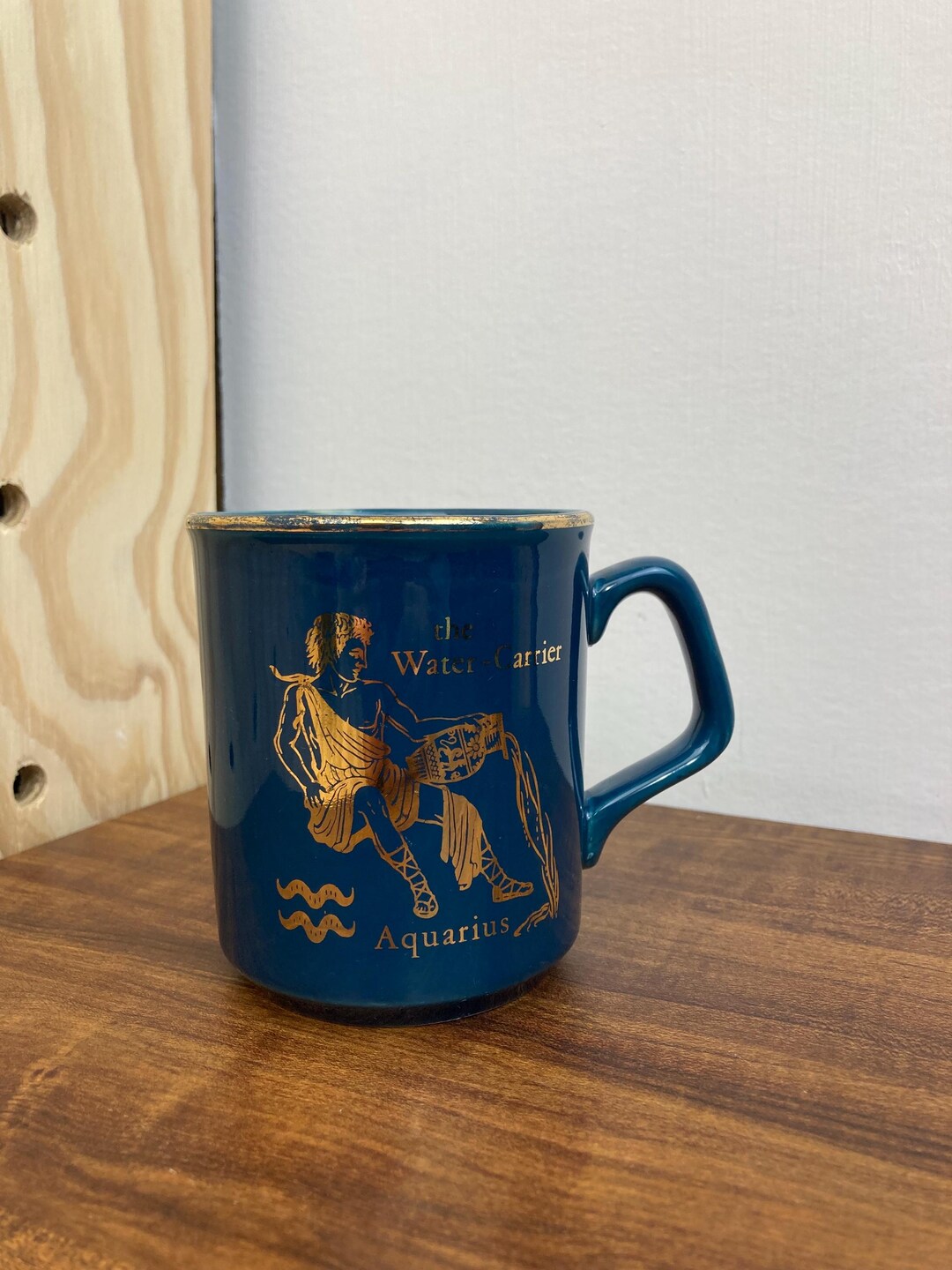 Vintage Aquarius Mug • Cobalt Blue & Gold Astrology Cup, Made in ...
