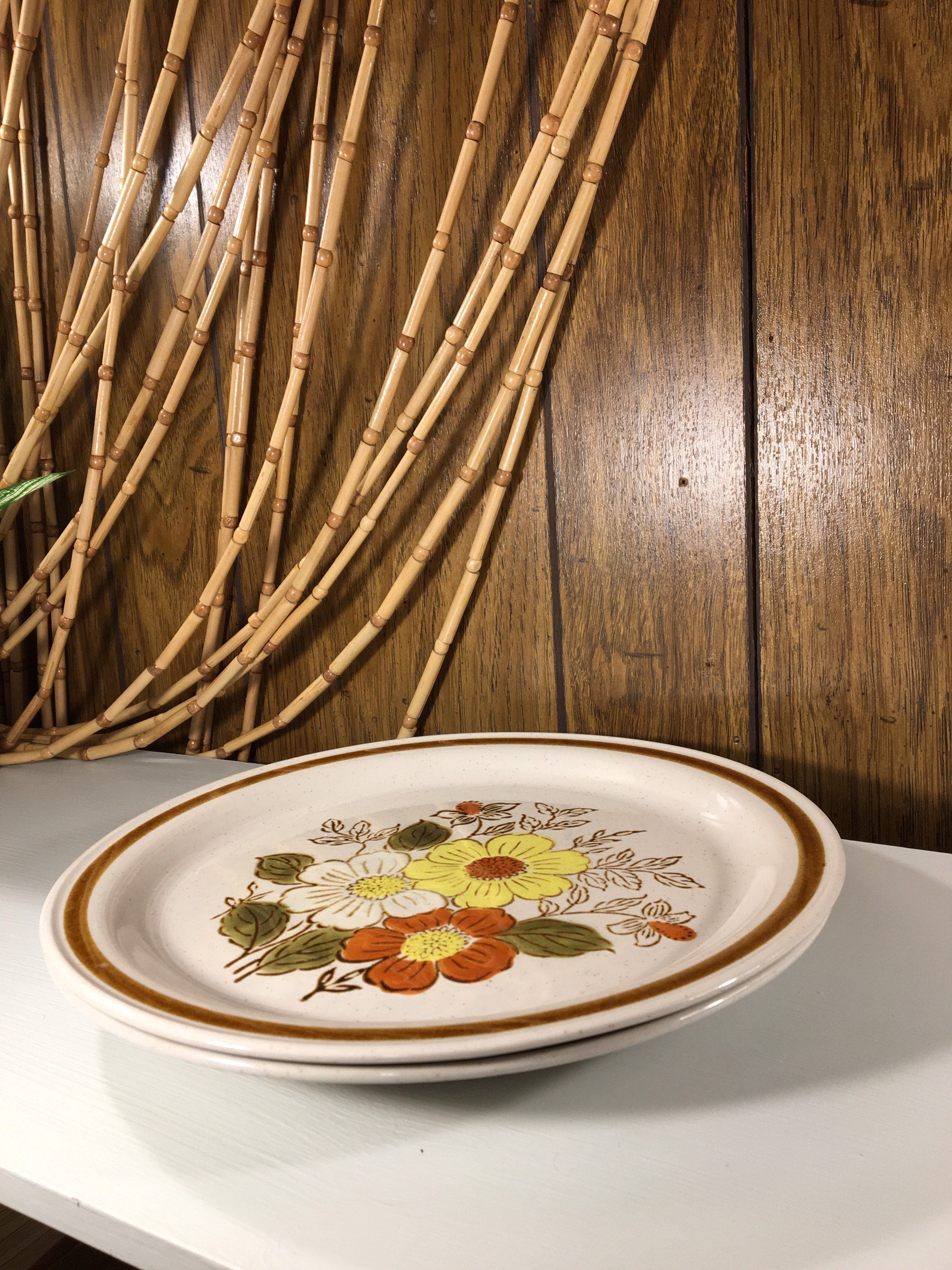 Set of 2 Vintage Dinner Plates 70s Floral Dinnerware Old Brook ...