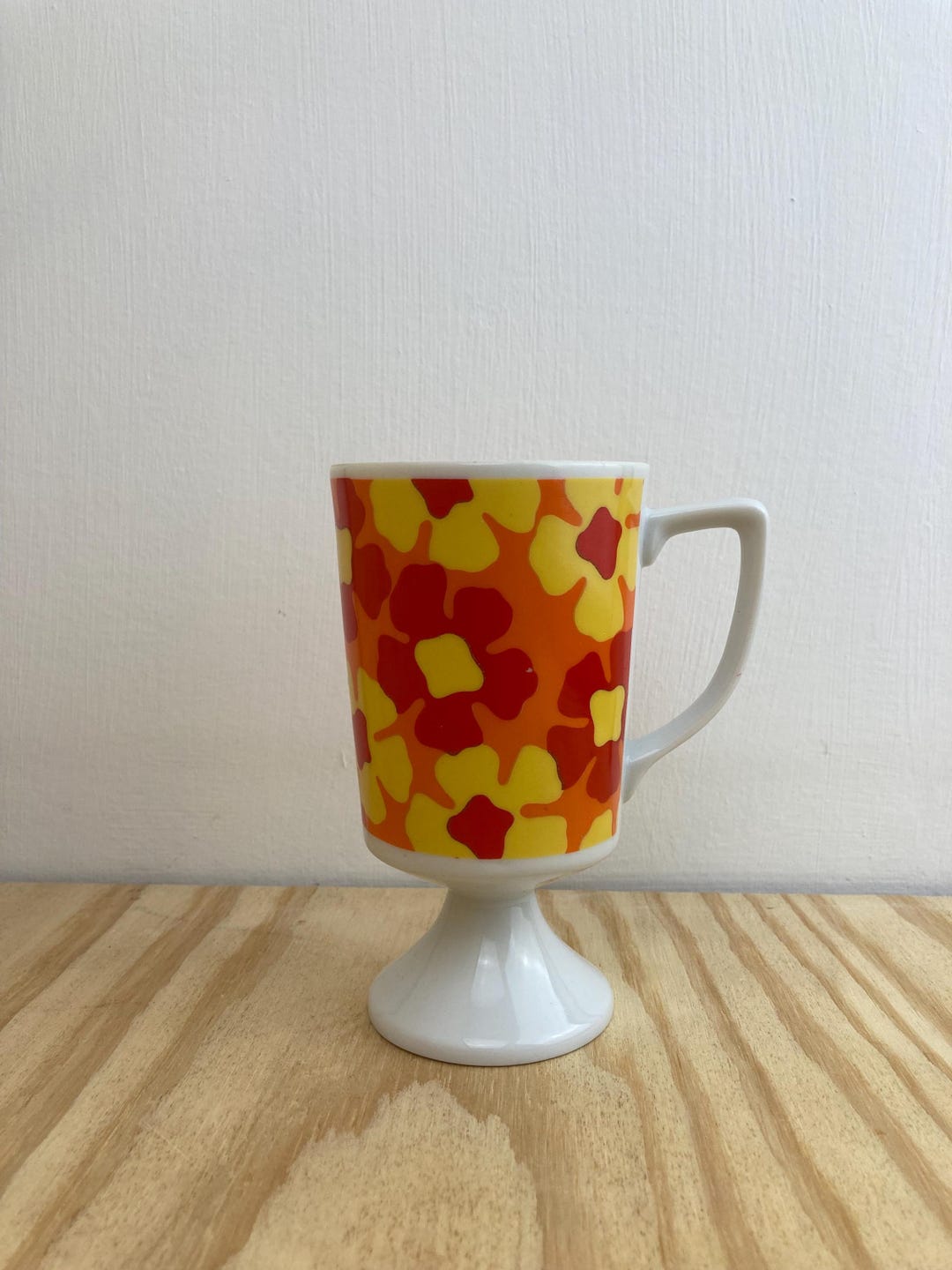 Vintage Floral Pedestal Mug: 60s Mod Coffee Cup, Groovy Kitchen Decor ...