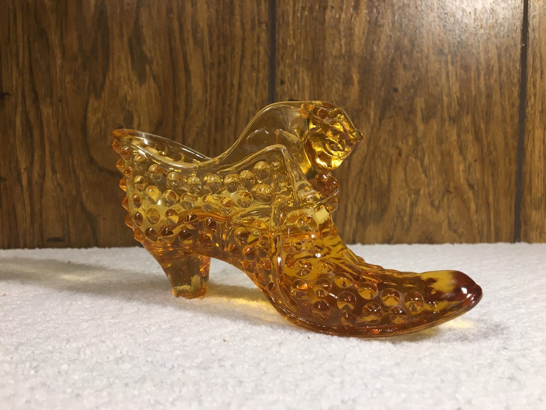 Vintage Home Decor - Fenton Glass Shoe - Amber Glassware - Hobnail ...