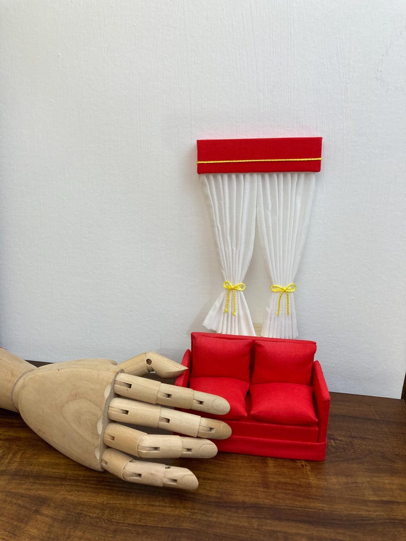 Vintage 1980s Disney Dollhouse Furniture – Red Loveseat & Curtain Set ...