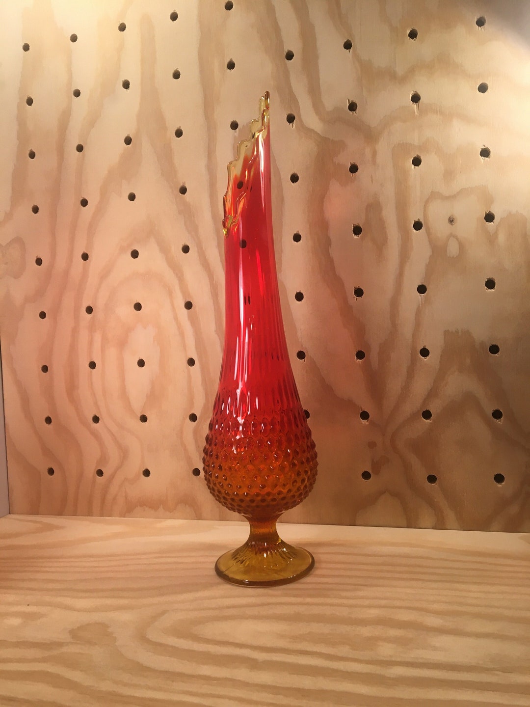 Vintage Colored Glass Swung Glass Vase Amberina Flame Glass Red, Orange ...