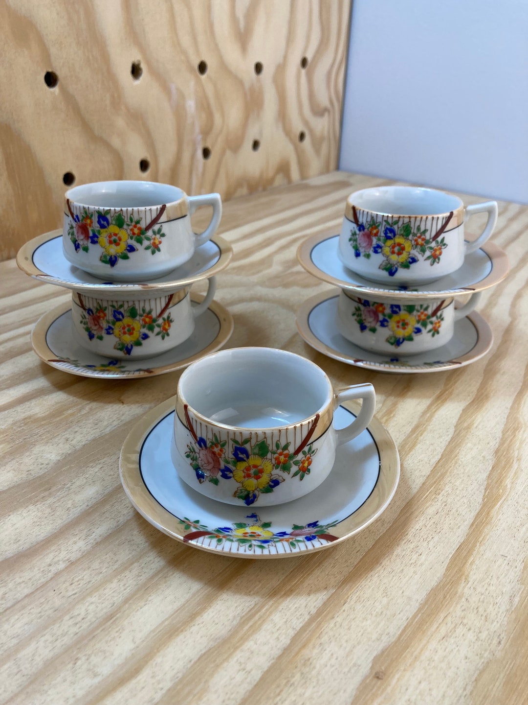 Set of 5 Vintage Espresso Cups Peach Lustreware Demitasse Cups With ...