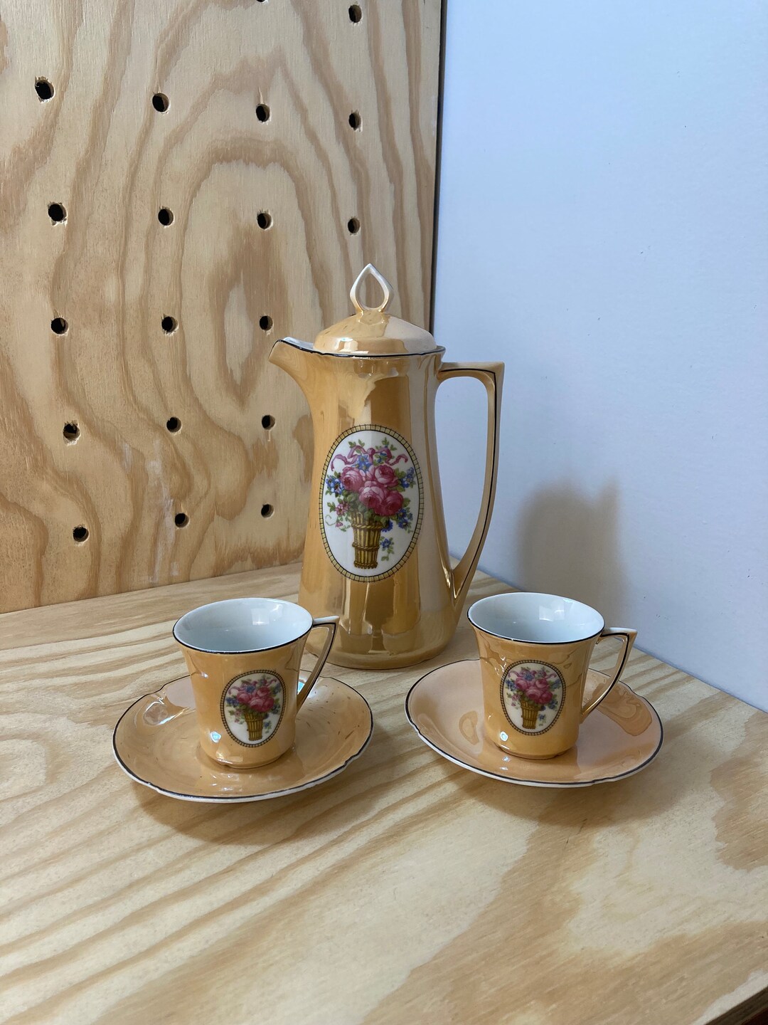 Vintage Tea Set - Tea for Two - Orange Lustreware Tea Pot With Cups and ...