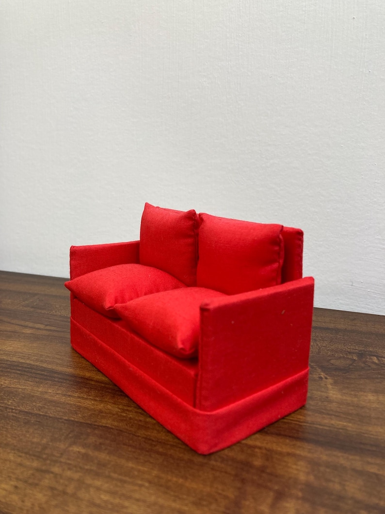 Vintage 1980s Disney Dollhouse Furniture – Red Loveseat & Curtain Set ...