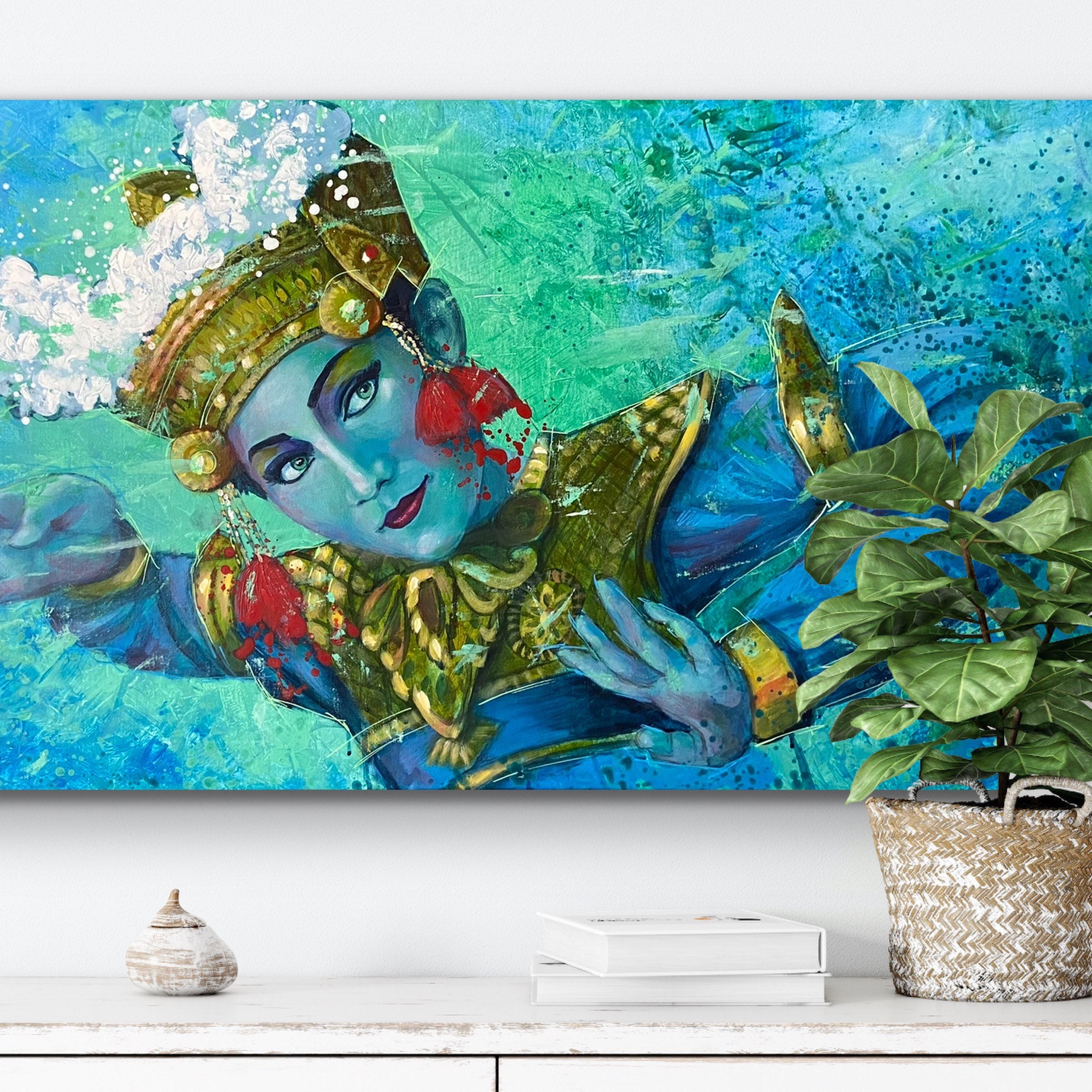 Bali Dancer Blue, Wall Art, Acrylic on Canvas, Art Print, Print on ...
