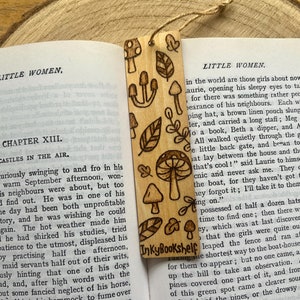 Wooden Bookmark - Mushroom Design - Pyrography - Woodburning - Bookish ...