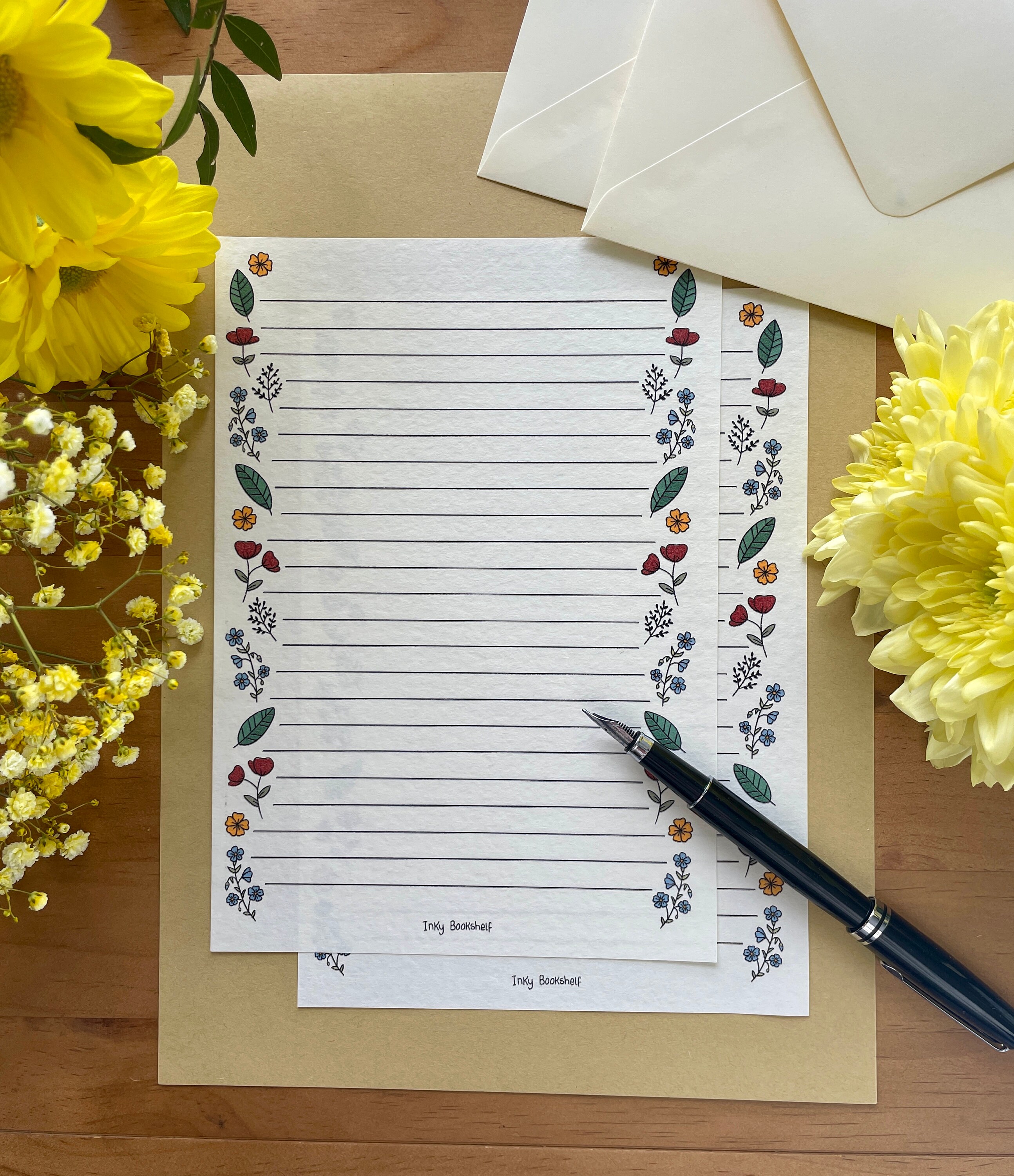 Letter Writing Paper - Floral Paper - Hand Illustrated - Handmade ...