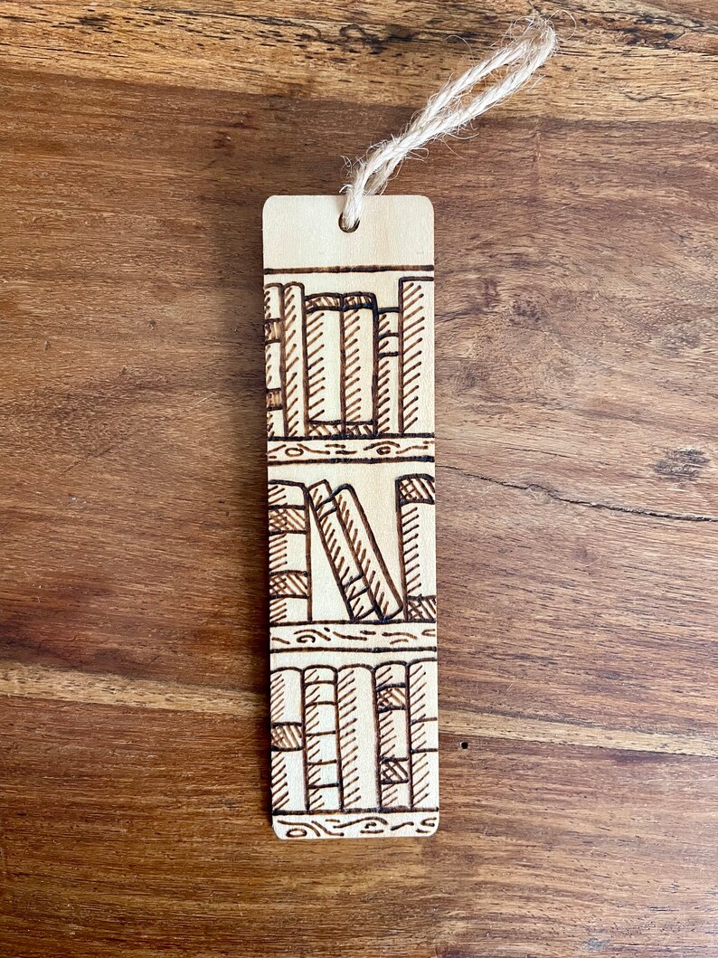 Wooden Bookmark - Bookcase Design - Pyrography - Woodburning - Bookish ...