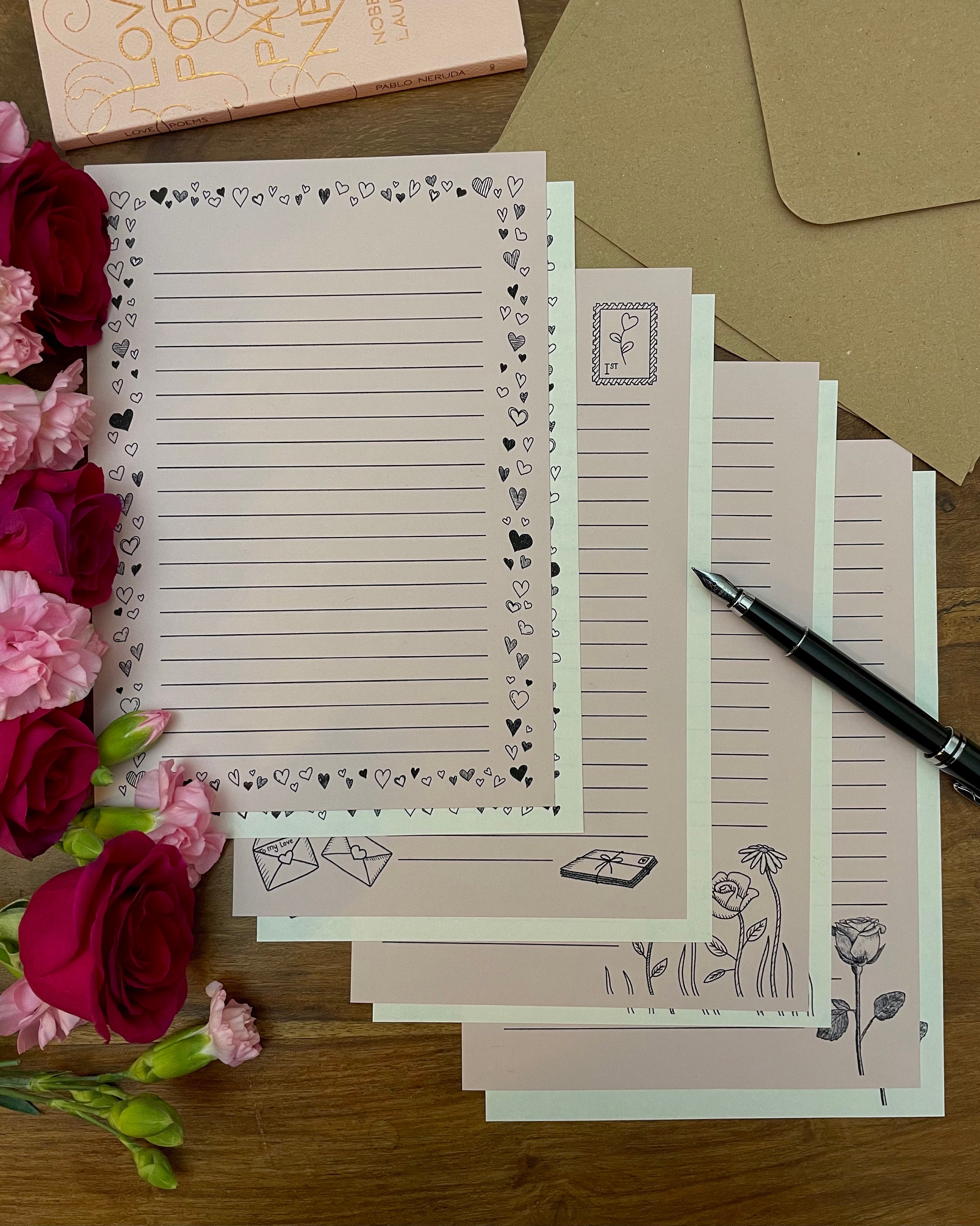 Letter Writing Paper - Valentine Paper - Handmade Stationery - Love ...