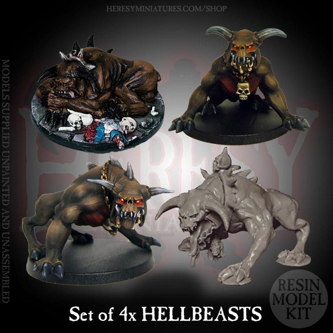 Set of All 4 X Hellbeasts (28mm/32mm Scale Hell Hound Resin Miniature Kit) - Etsy