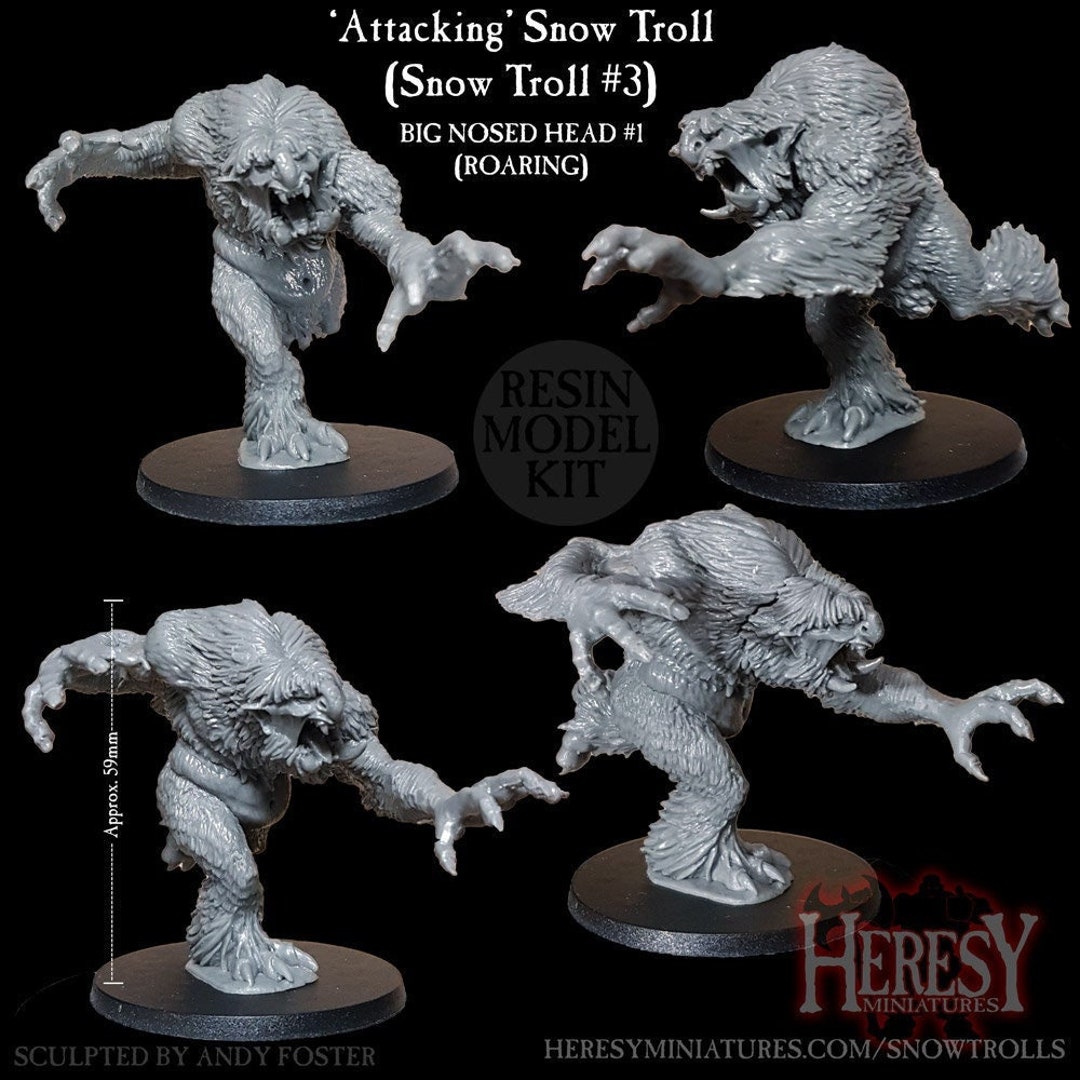 Snow Troll II (attacking) - 28mm/32mm/34mm Suitable, Resin Monster Kit ...