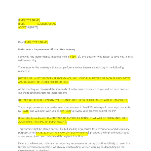 Employee Warning Letter - Etsy