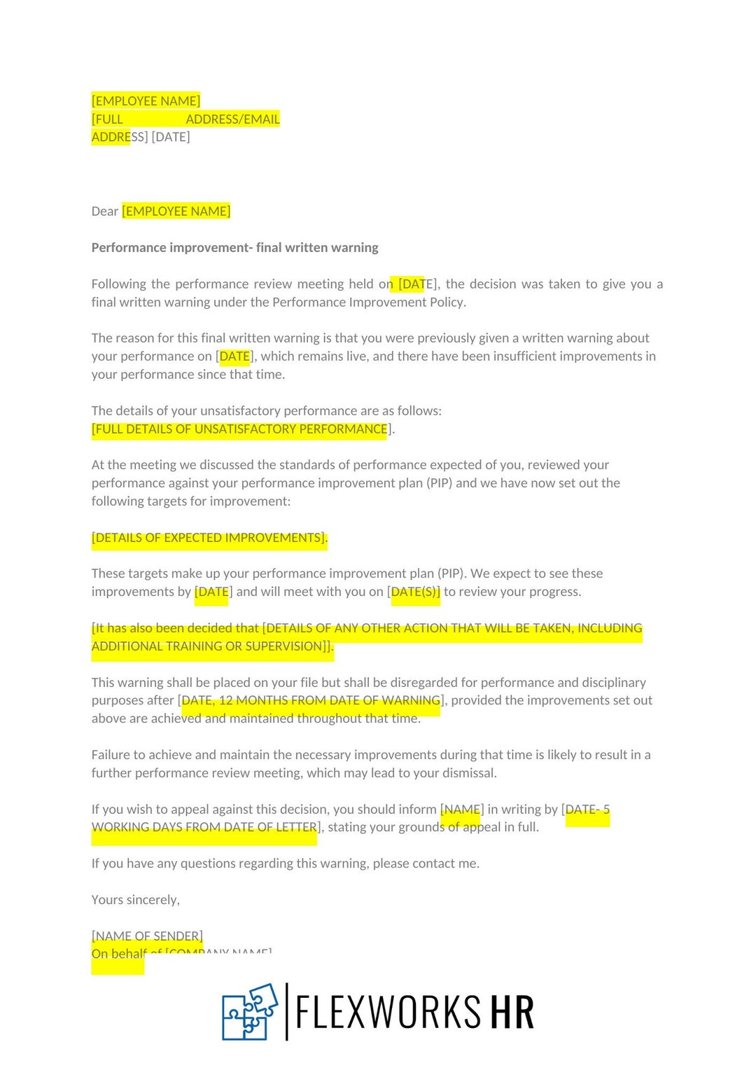 Employee Letter Confirming Final Written Warning for Performance - Etsy