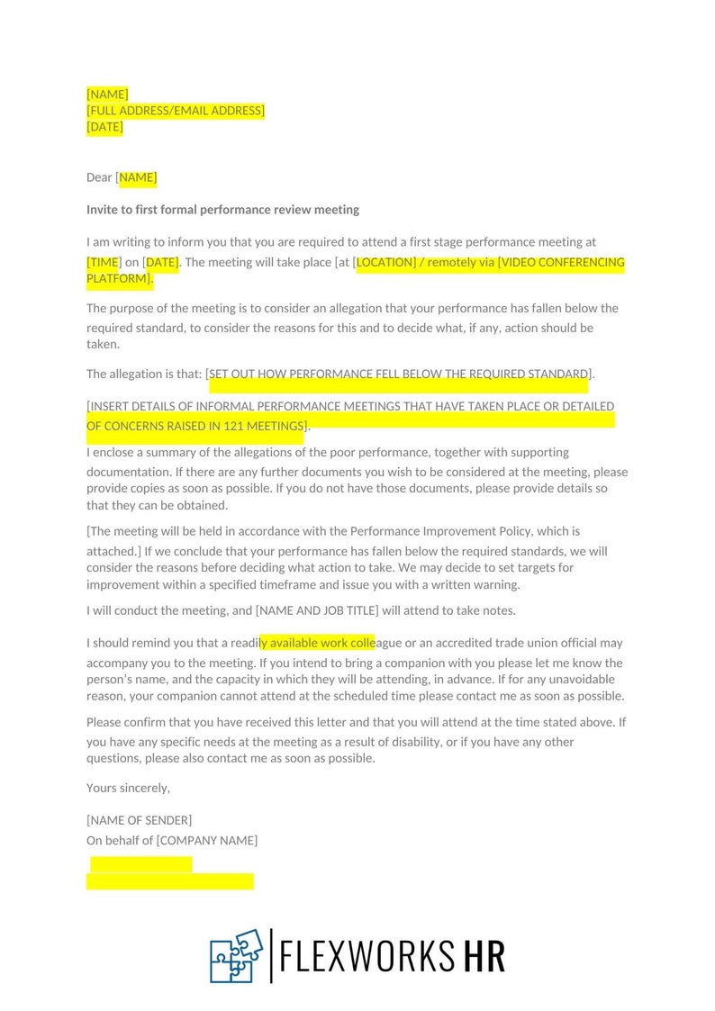 Employee Invitation to First Stage Performance Review Meeting Template ...