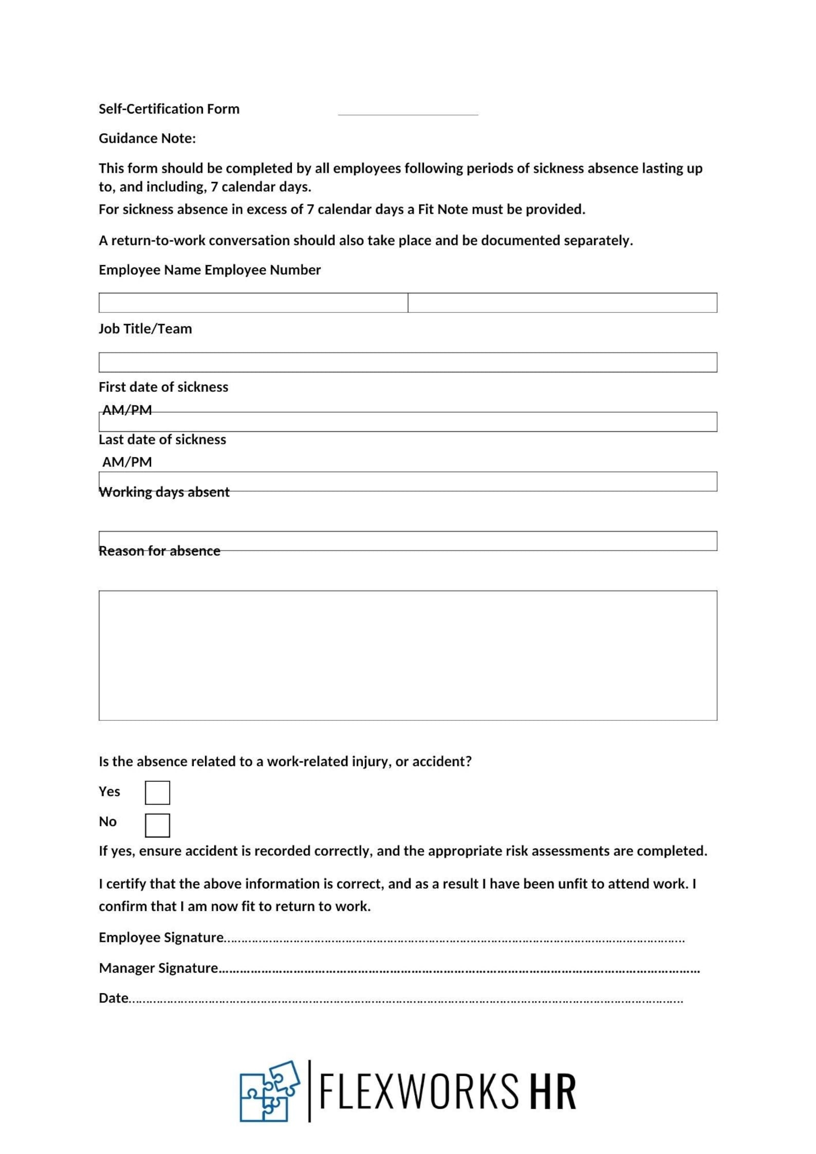 Employee Self-certification Form Following Sickness Absence - Etsy UK