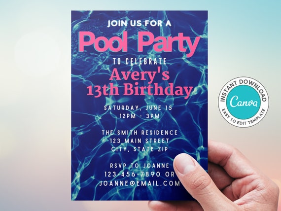 EDITABLE 5 X 7 13th Pool Party Invitation Double - Etsy