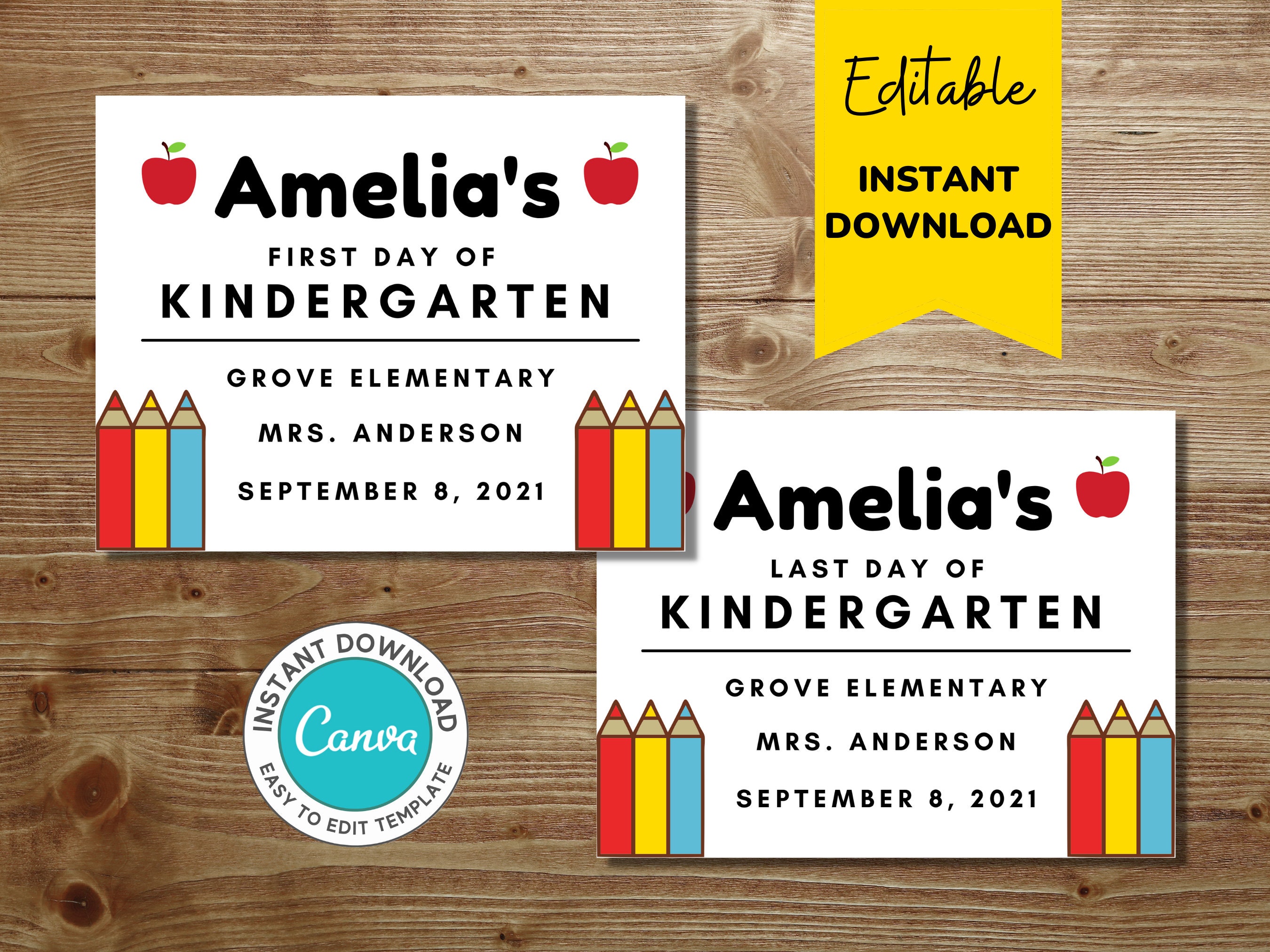EDITABLE 11" X 8.5" First & Last Day of School Signs • Instant Download ...