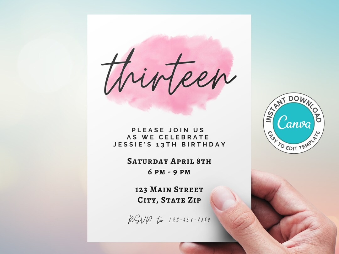 EDITABLE 13th Birthday Party Invite 5" X 7" • Instant Digital Download ...
